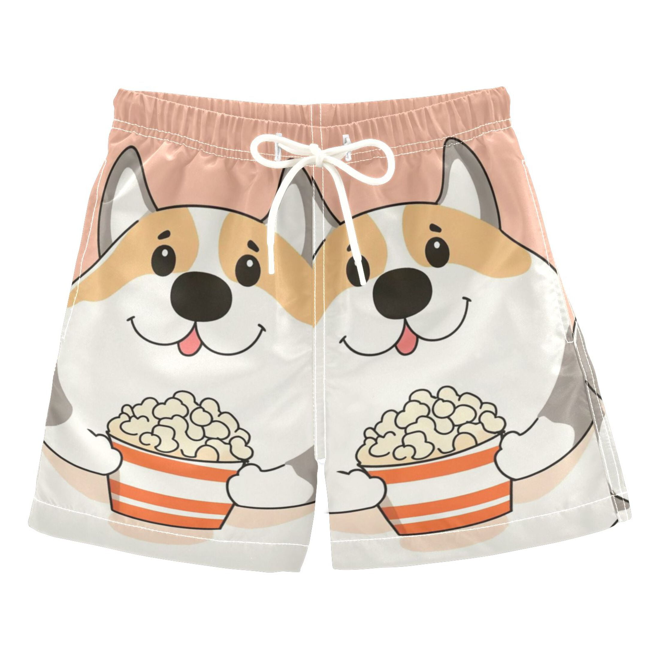 Cute Dog with Popcorn Boys Swim Trunks Quick Dry Boy Swim Shorts for 3 ...
