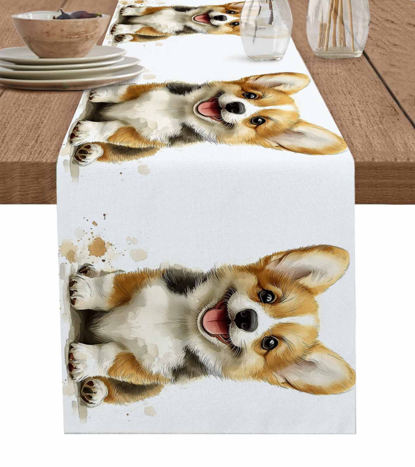 Cute Dogs Burlap Cotton Table Runner 14x72 Inches Long, Modern ...