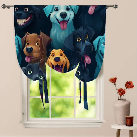 Cute Dogs Faces Pattern Window Curtain for Living Room Roman Curtain ...