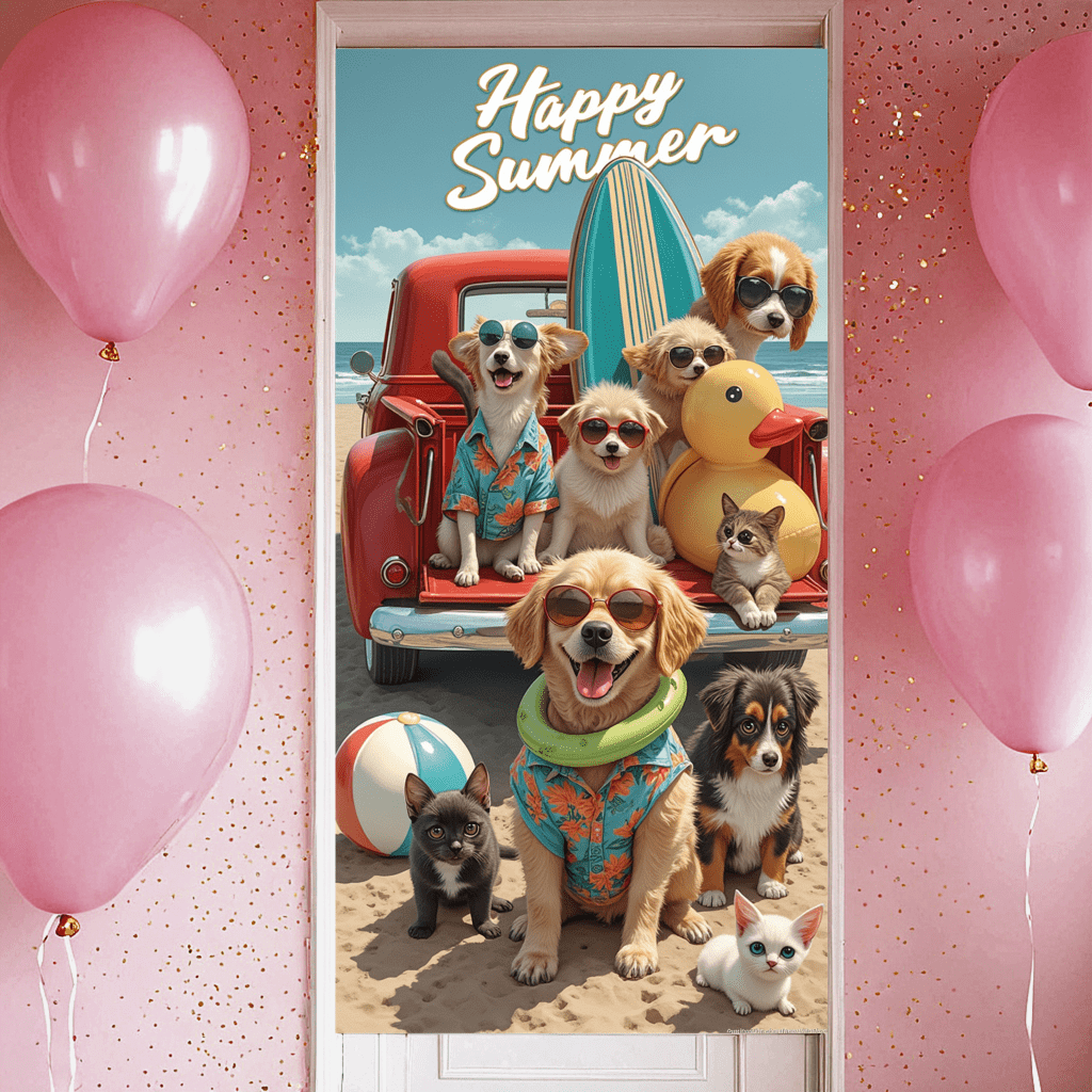 Cute Dogs Happy Summer Beach Party Banner Decorative Design Pups ...