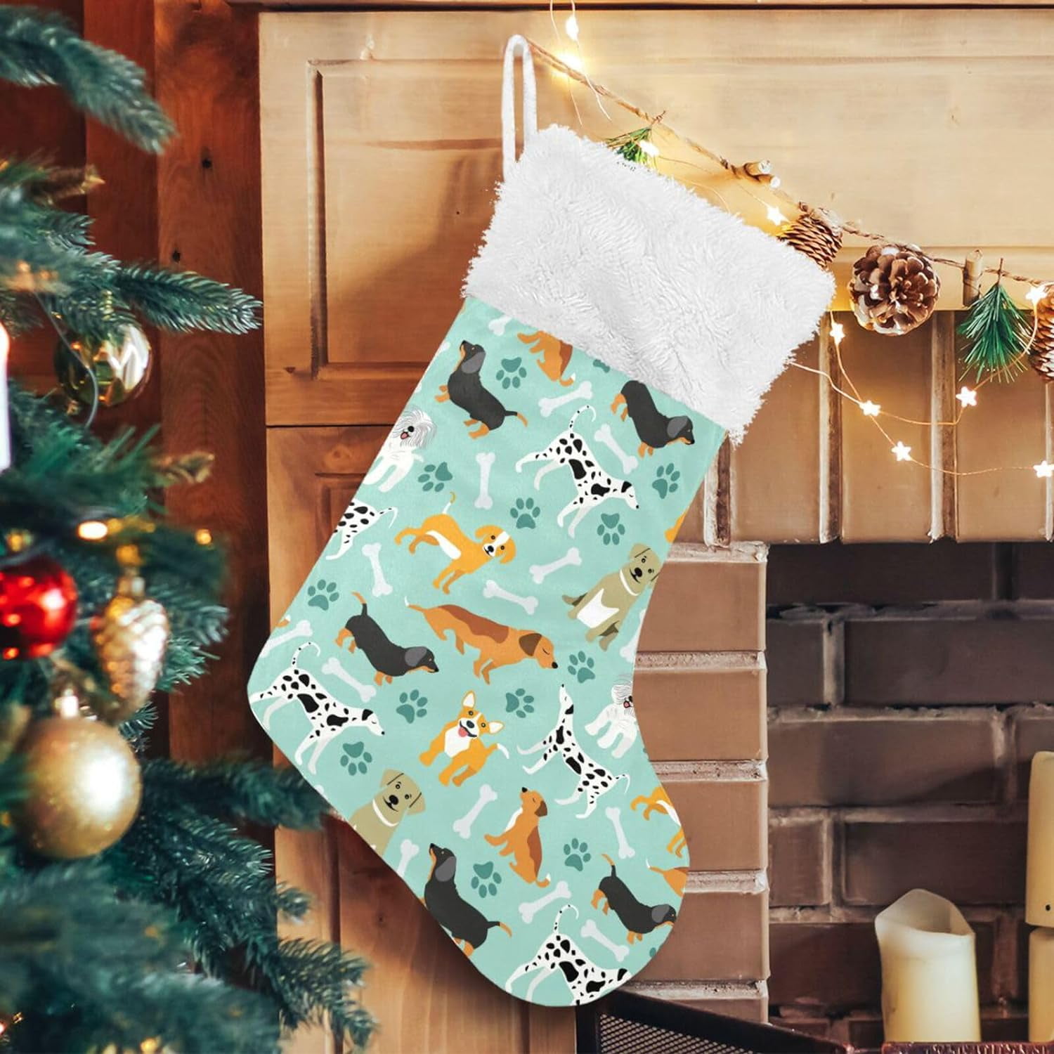 Cute Dogs Large Christmas Stockings, Hanging Xmas Stockings Candy ...