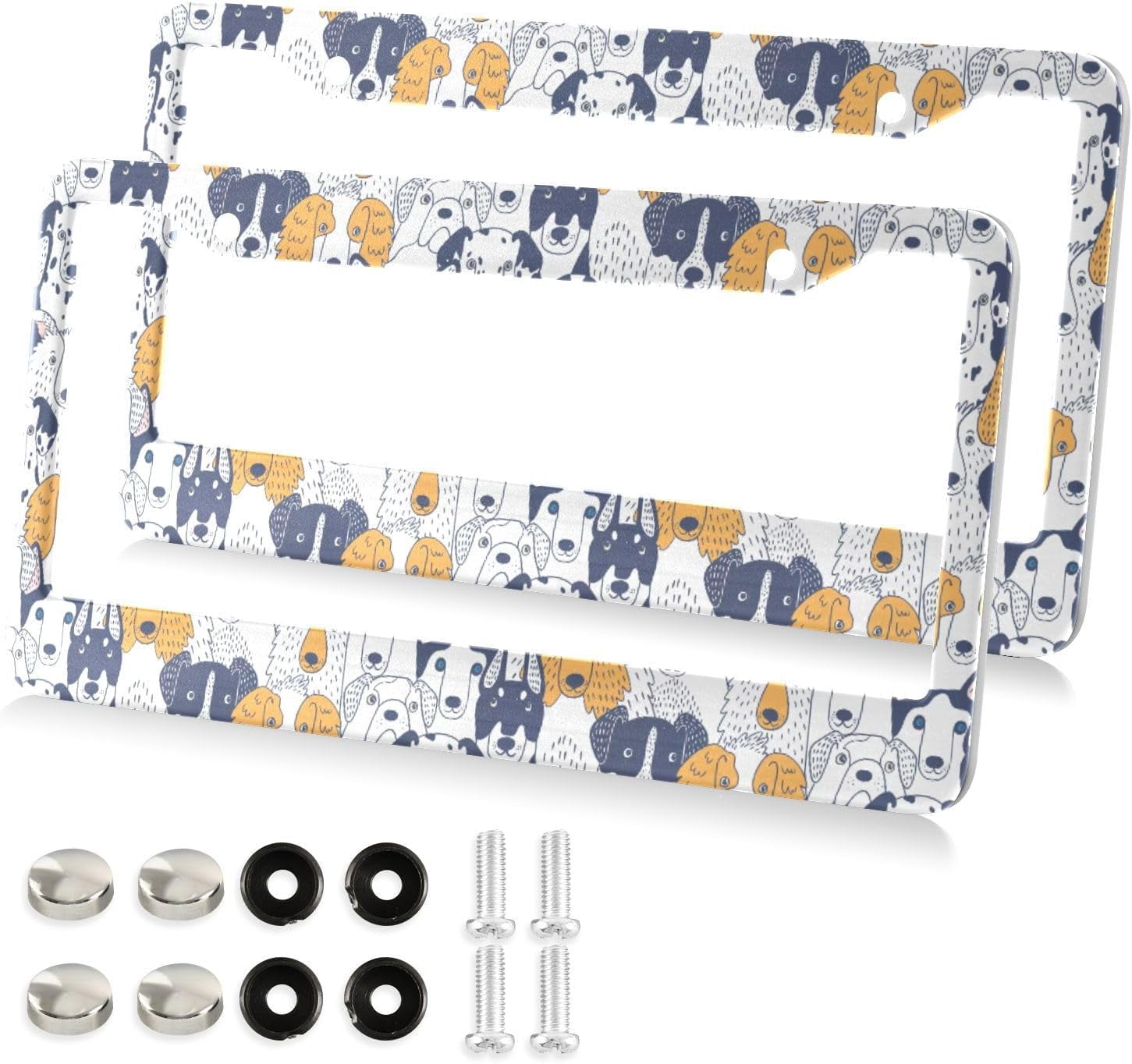 Cute Dogs License Plate Frame - 2 Pack Universal Stainless Steel ...