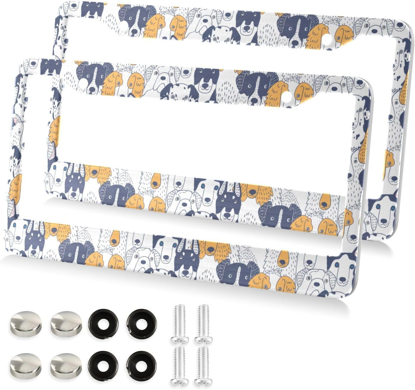 Cute Dogs License Plate Frame - 2 Pack Universal Stainless Steel ...