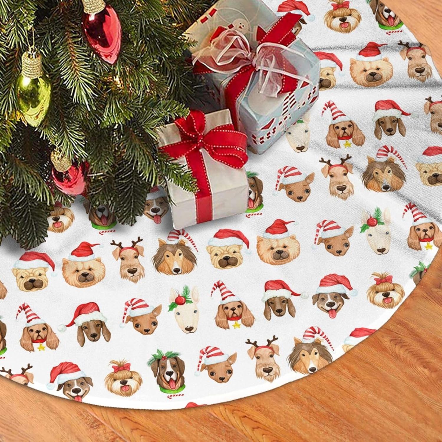 Cute Dogs Puppies Christmas Tree Skirt, 30 inches Kawaii Animal Tree ...