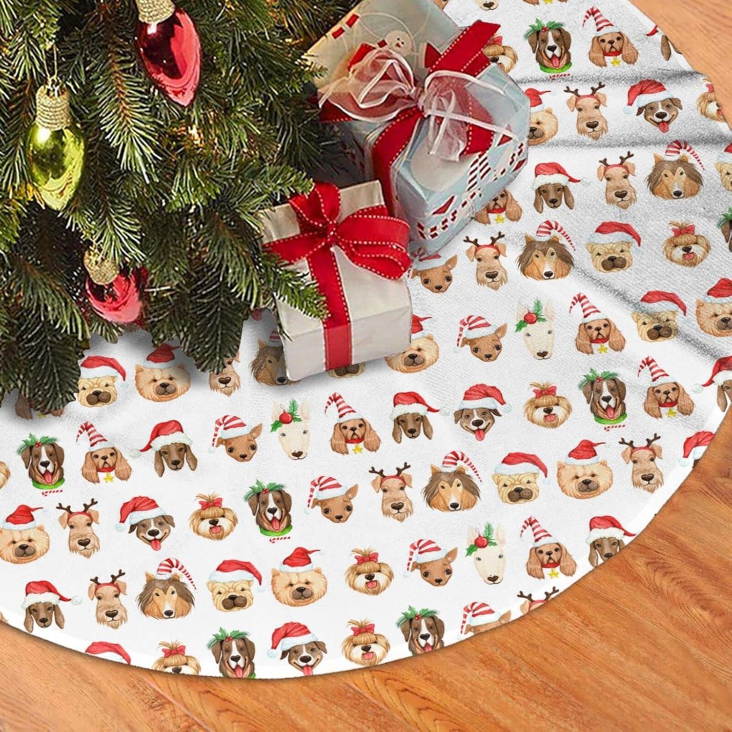 Cute Dogs Puppies Christmas Tree Skirt Kawaii Animal Tree Skirts Santa ...