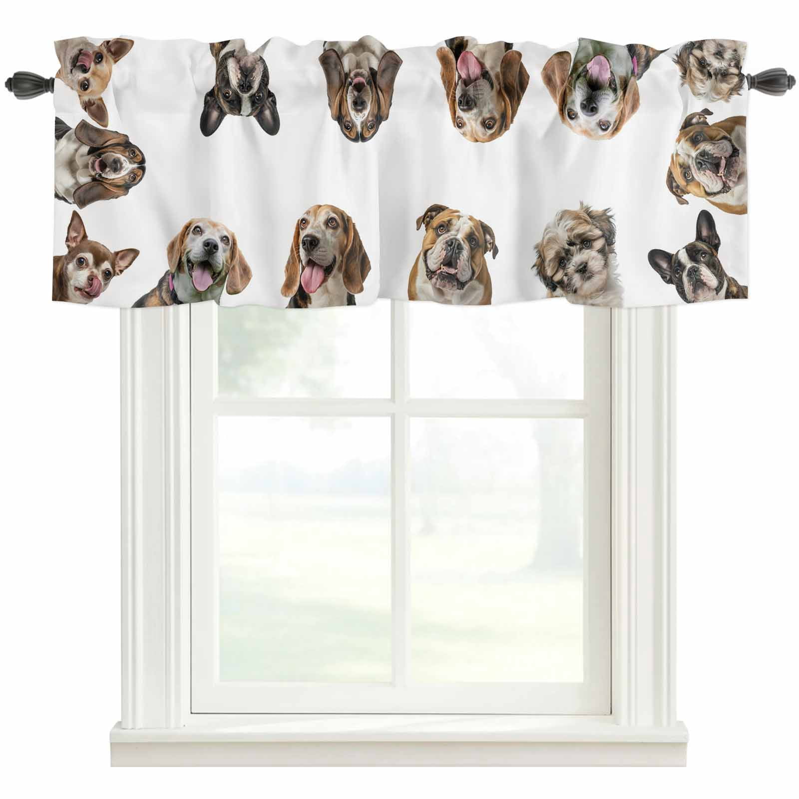 Cute Dogs Rod Pocket Curtain Valance, Animals Gypsies Bulldog ...
