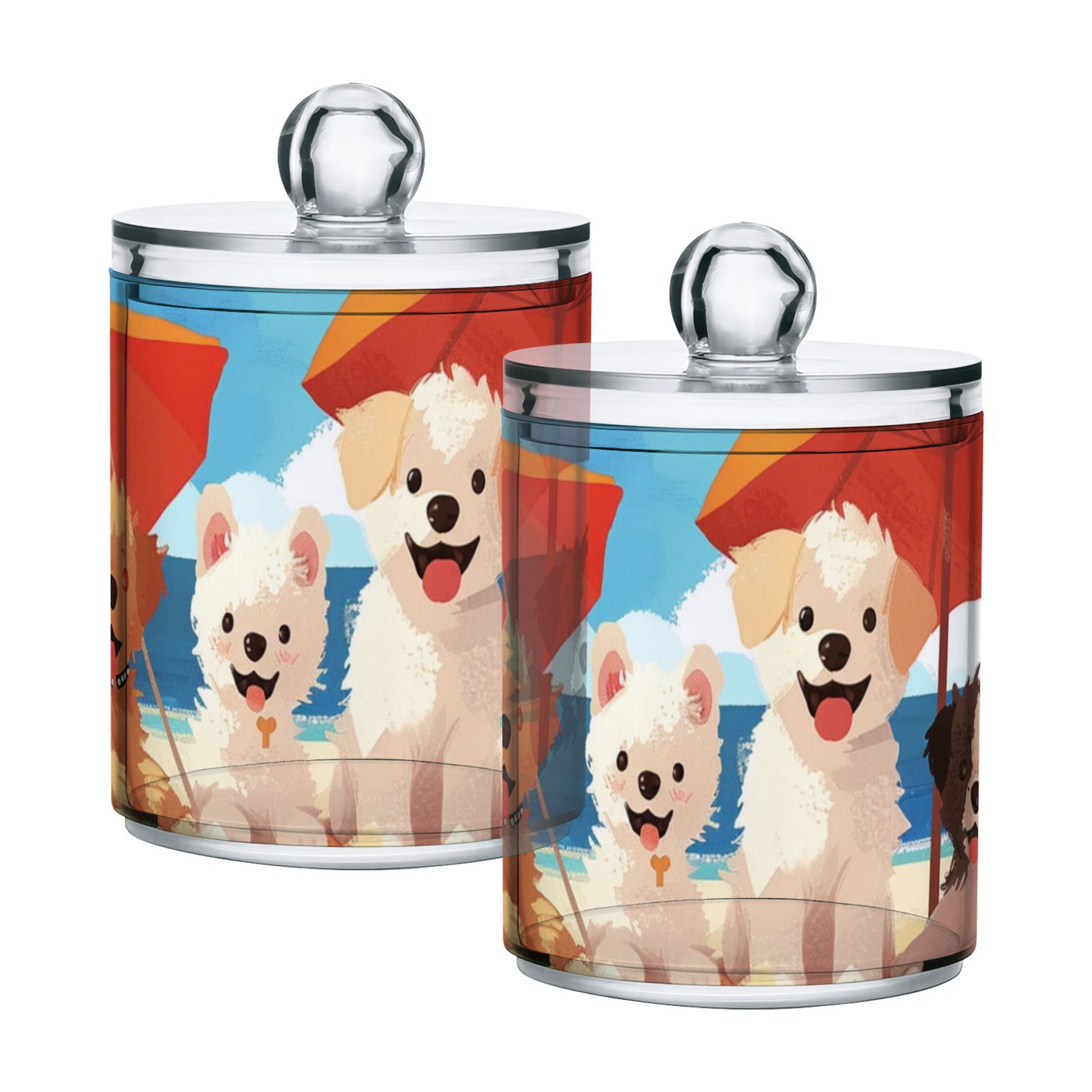 Cute Dogs Sitting on Beach Cartoon Translucent Plastic Cans Storage ...