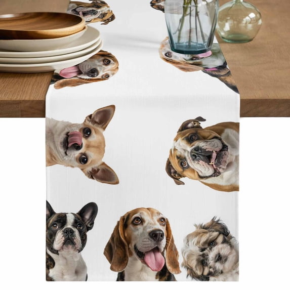 Cute Dogs Table Runner 72 Inches, Animals Gypsies Bulldog Cattledogs ...