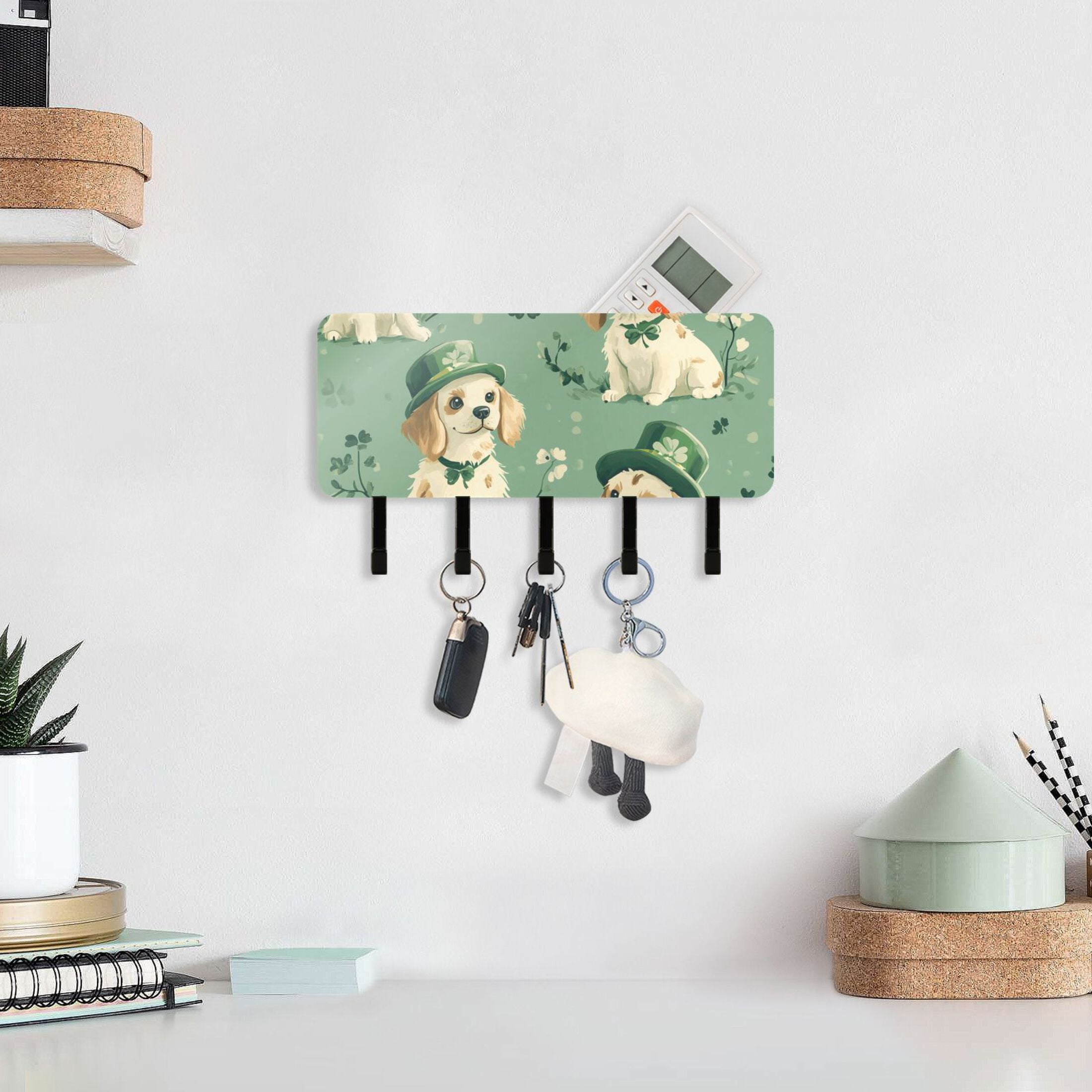 Cute Dogs Wear Hats Key Holder for Wall Mail Holder Organizer with 5 ...