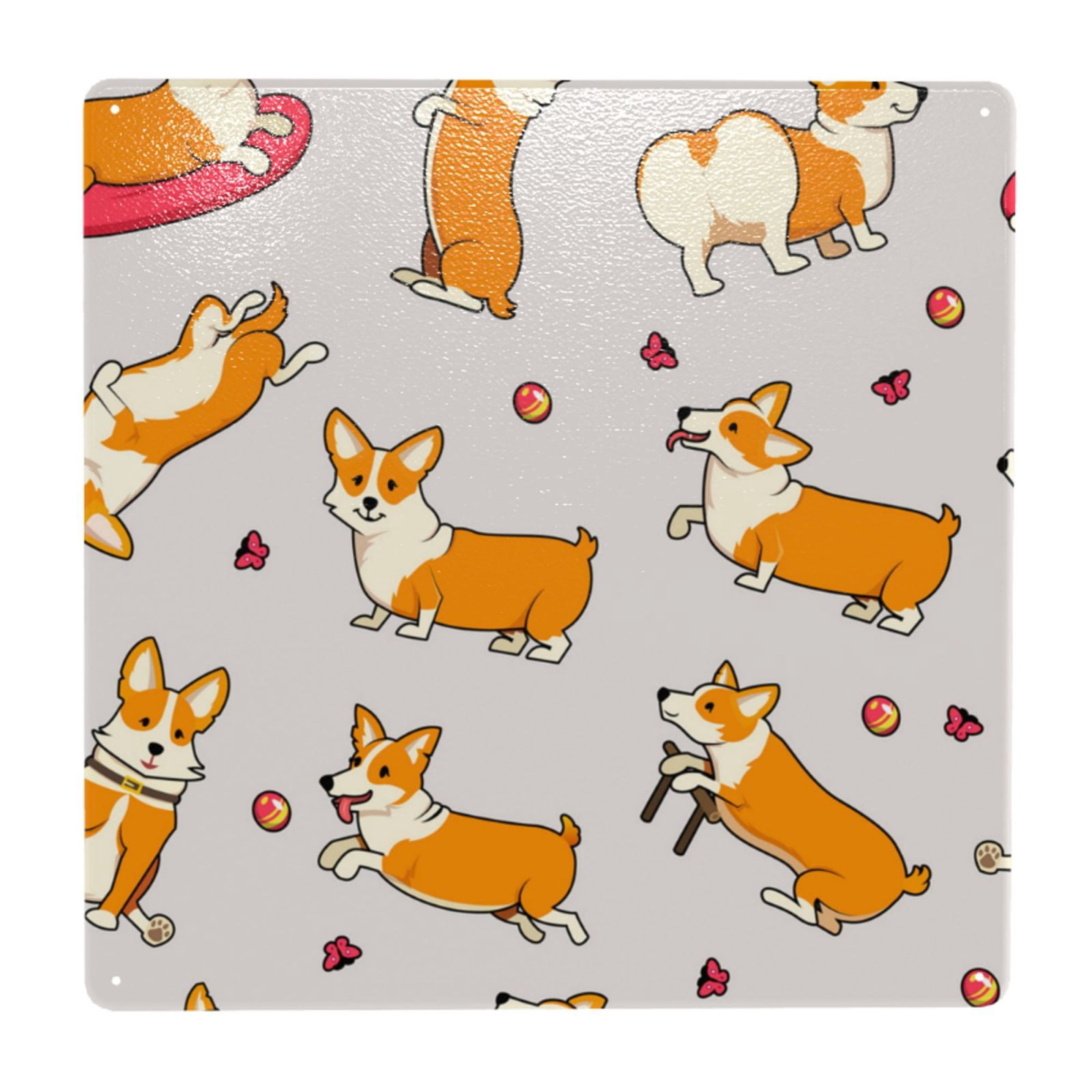 Cute Dogs Welsh Corgi Square Metal Sign 12x12 Inch Tin Sign Wall Decor ...
