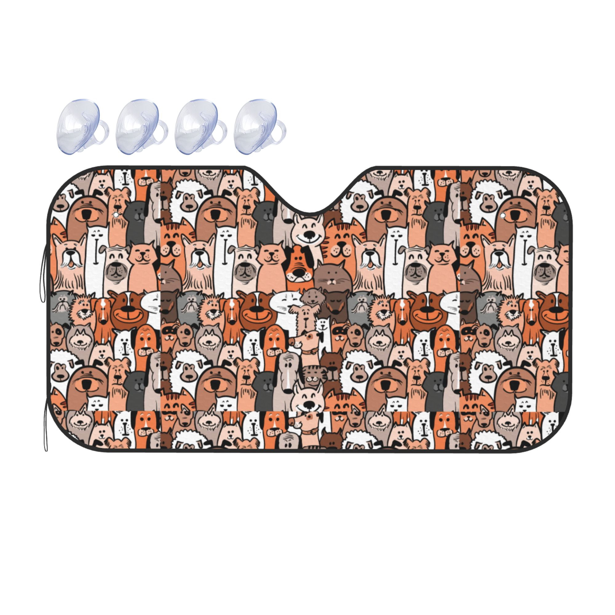 Cute Dogs and Cats Print 1-Piece Car Front Window Sunshade-Foldable for ...