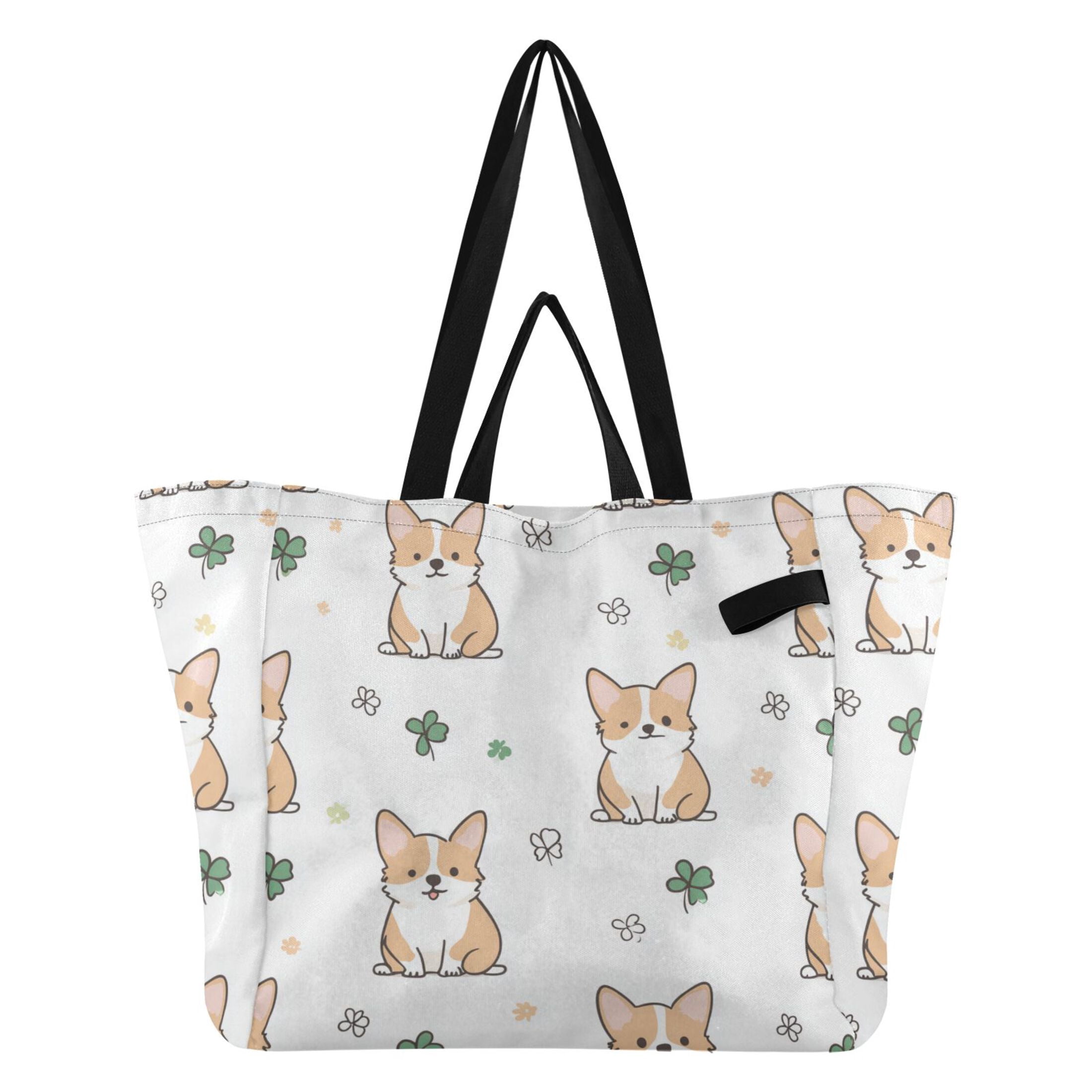 Cute Dogs and Clover Patterns Foldable Canvas Tote Bags Reusable ...