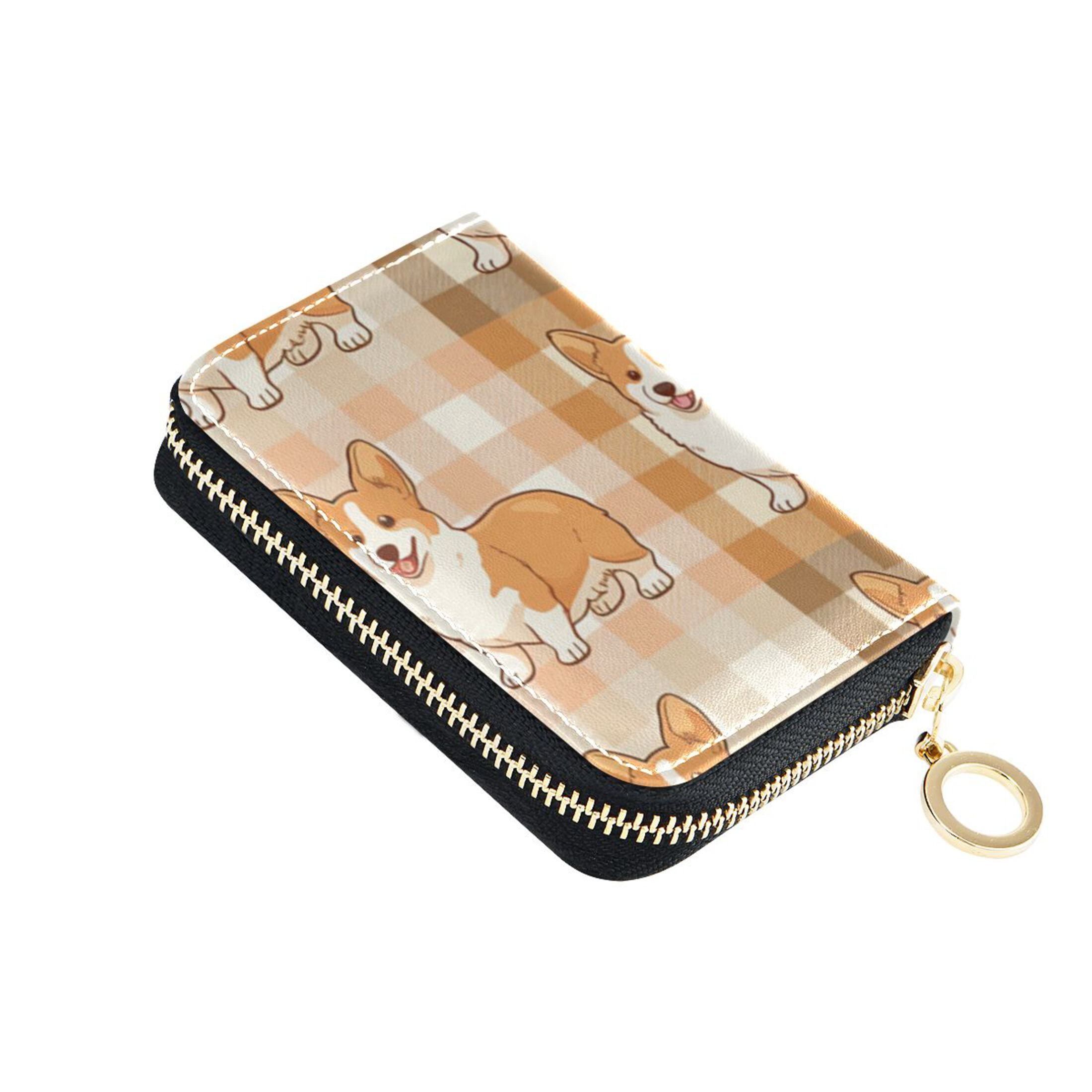 Cute Dogs on Plaids Background Women's Credit Card Holder PU Leather ...