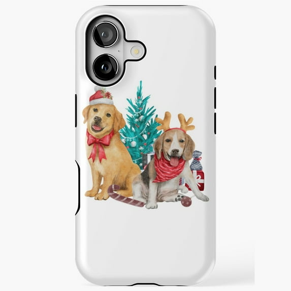 Cute Dogs with Holiday Christmas Tree Celebration Phone Case for iPhone ...