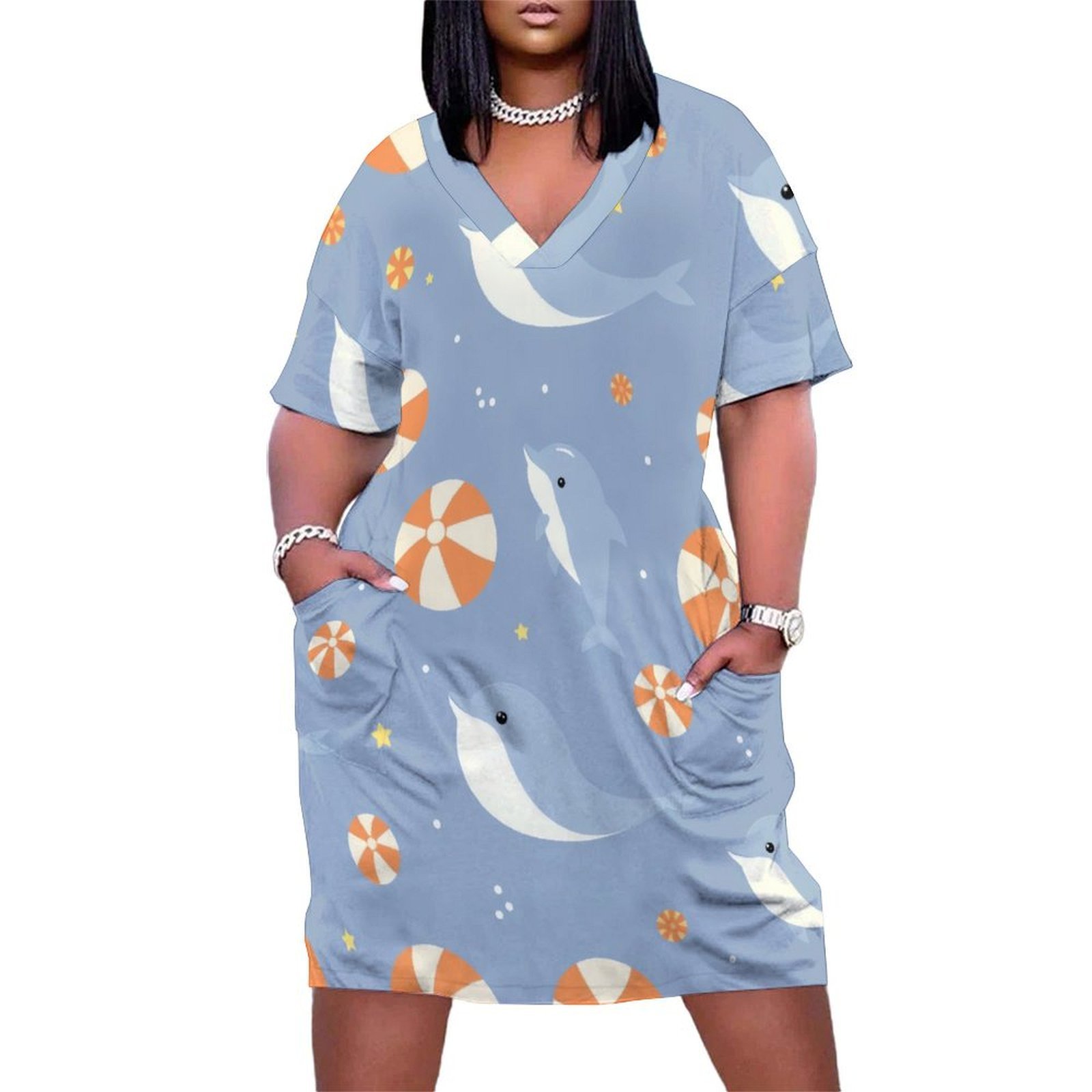 Cute Dolphin Beach Balls Loose Pocket Dress Women"s Skirt Dresses ...