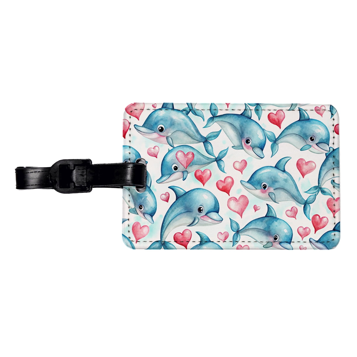 Cute Dolphin Faces Hearts Faux Leather Travel Luggage Tag - Walmart.com