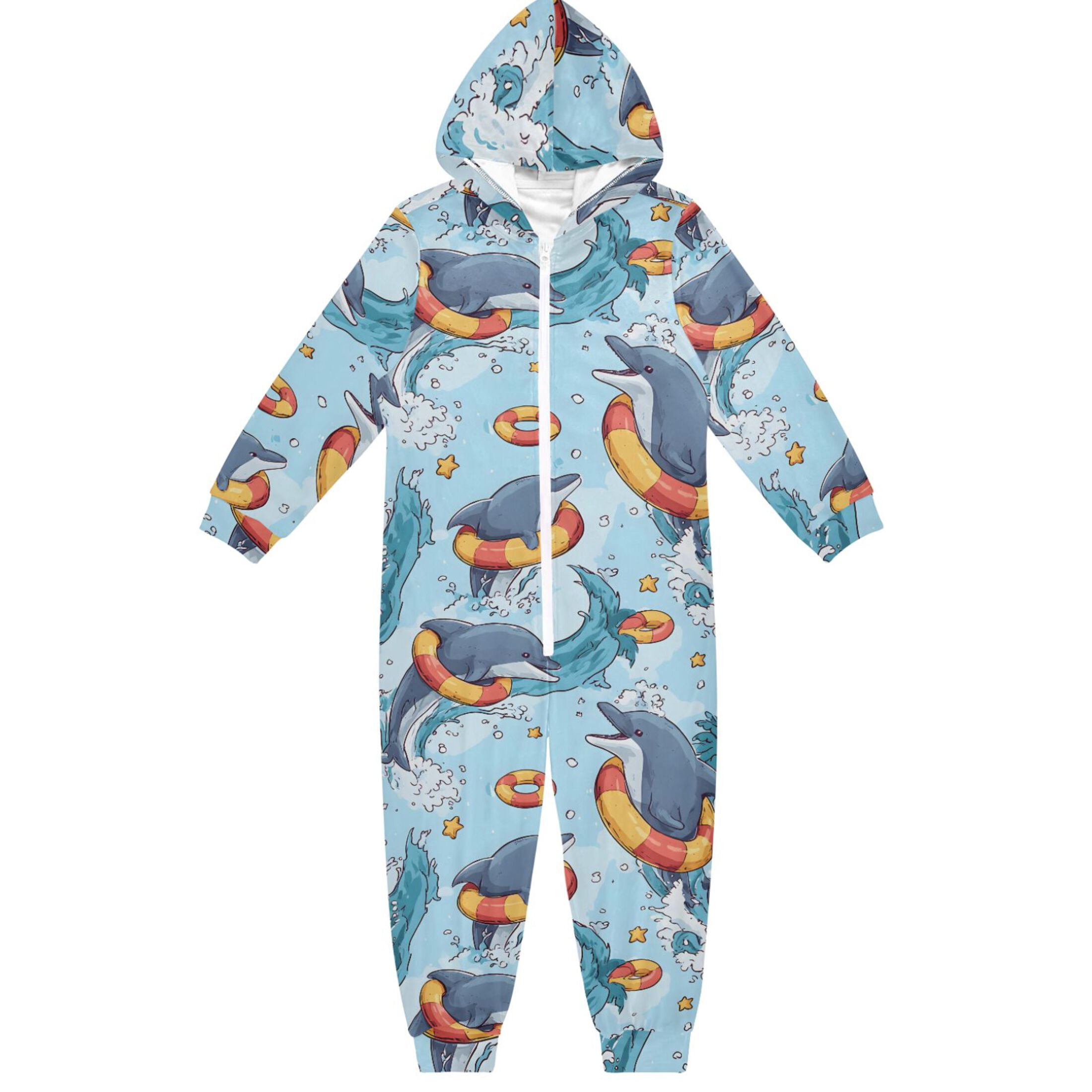 Cute Dolphin Pattern One Piece Pajamas Soft Jumpsuit Cozy Sleep and ...
