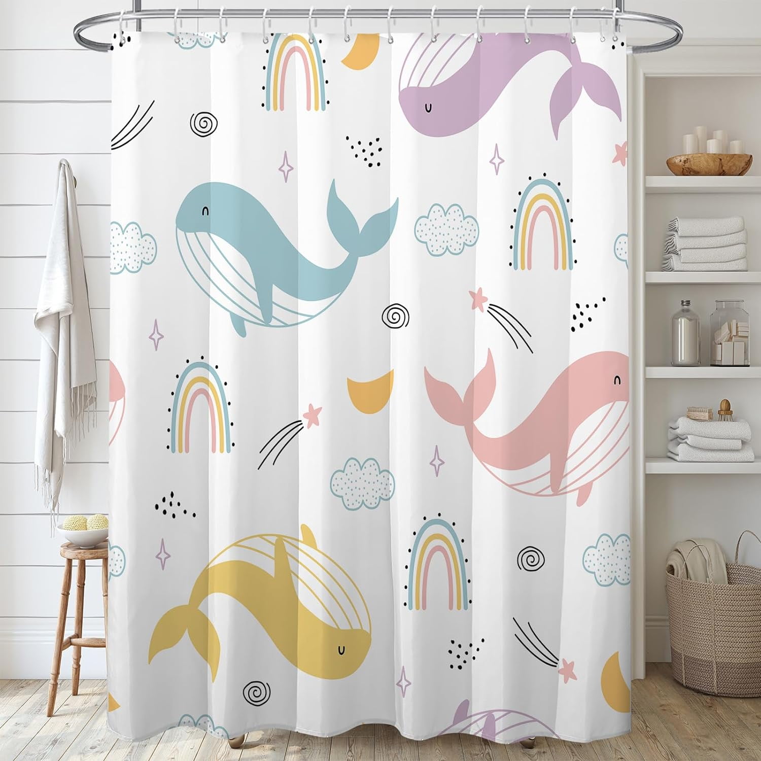 Cute Dolphin Shower Curtain for Bathroom,Rainbow Bridge Shower Curtains ...
