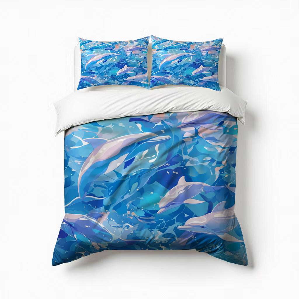 Cute Dolphins Bedding Set 3 Pcs Soft Microfiber Quilt Cover For Bedroom ...