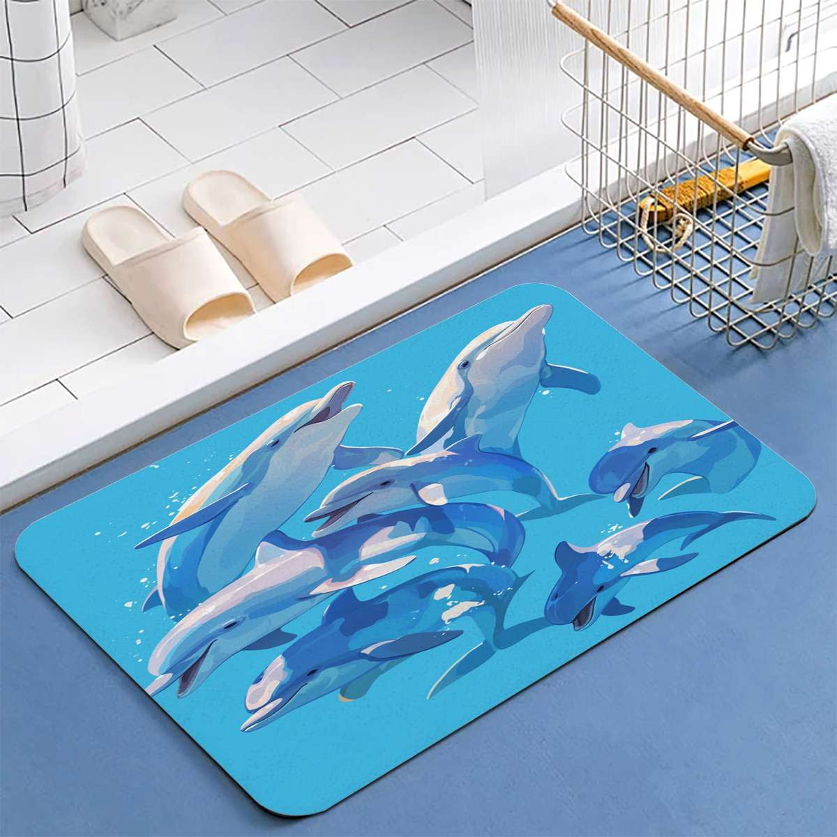 Cute Dolphins Diatomite Bath Mats Bathroom Absorbent Anti Slip Floor ...