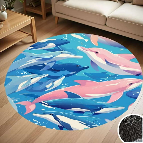 Cute Dolphins Round Carpet Living Room Bedroom Home Decoration Coffee ...