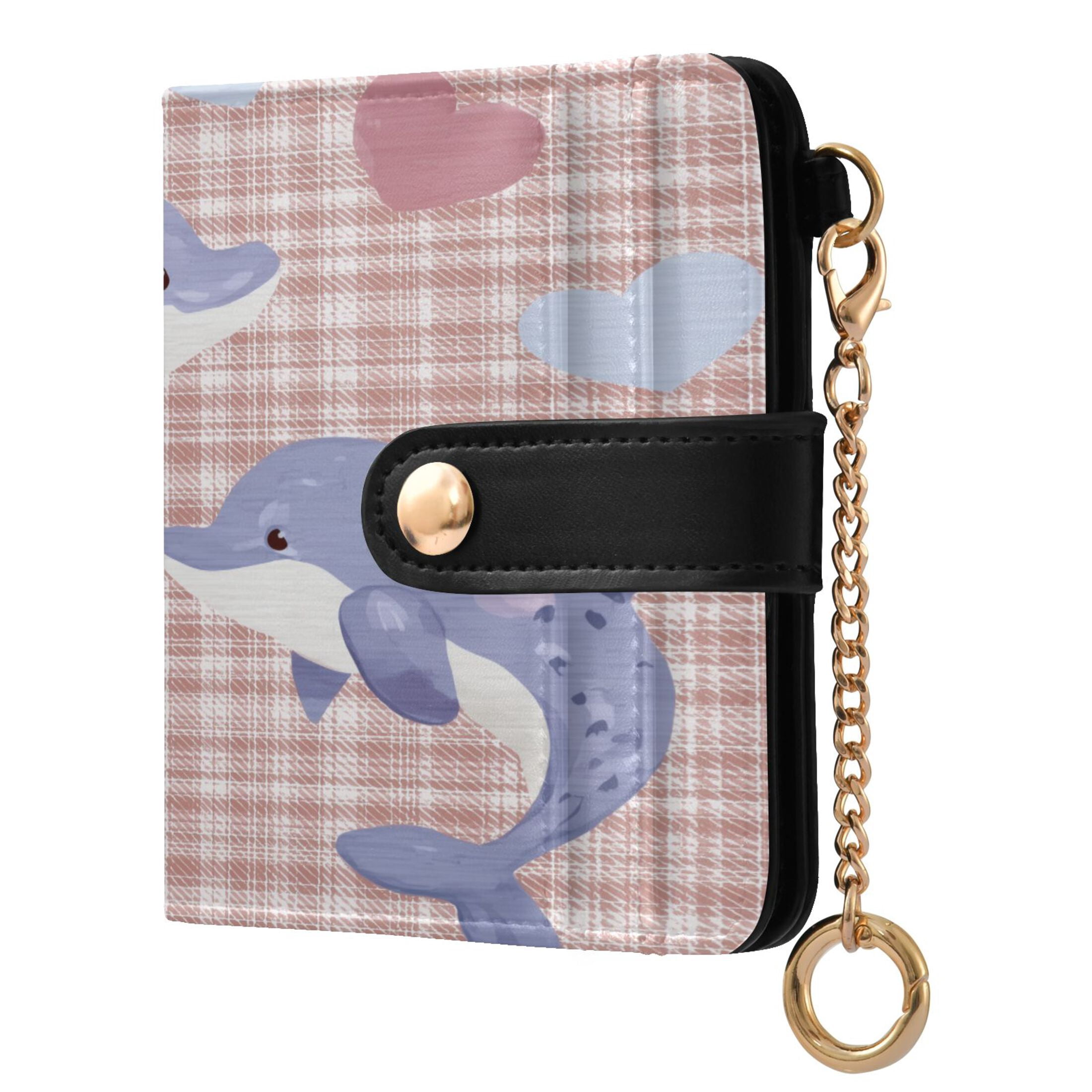Cute Dolphins Valentine Hearts Plaids Women's Wallet PU Leather Card ...