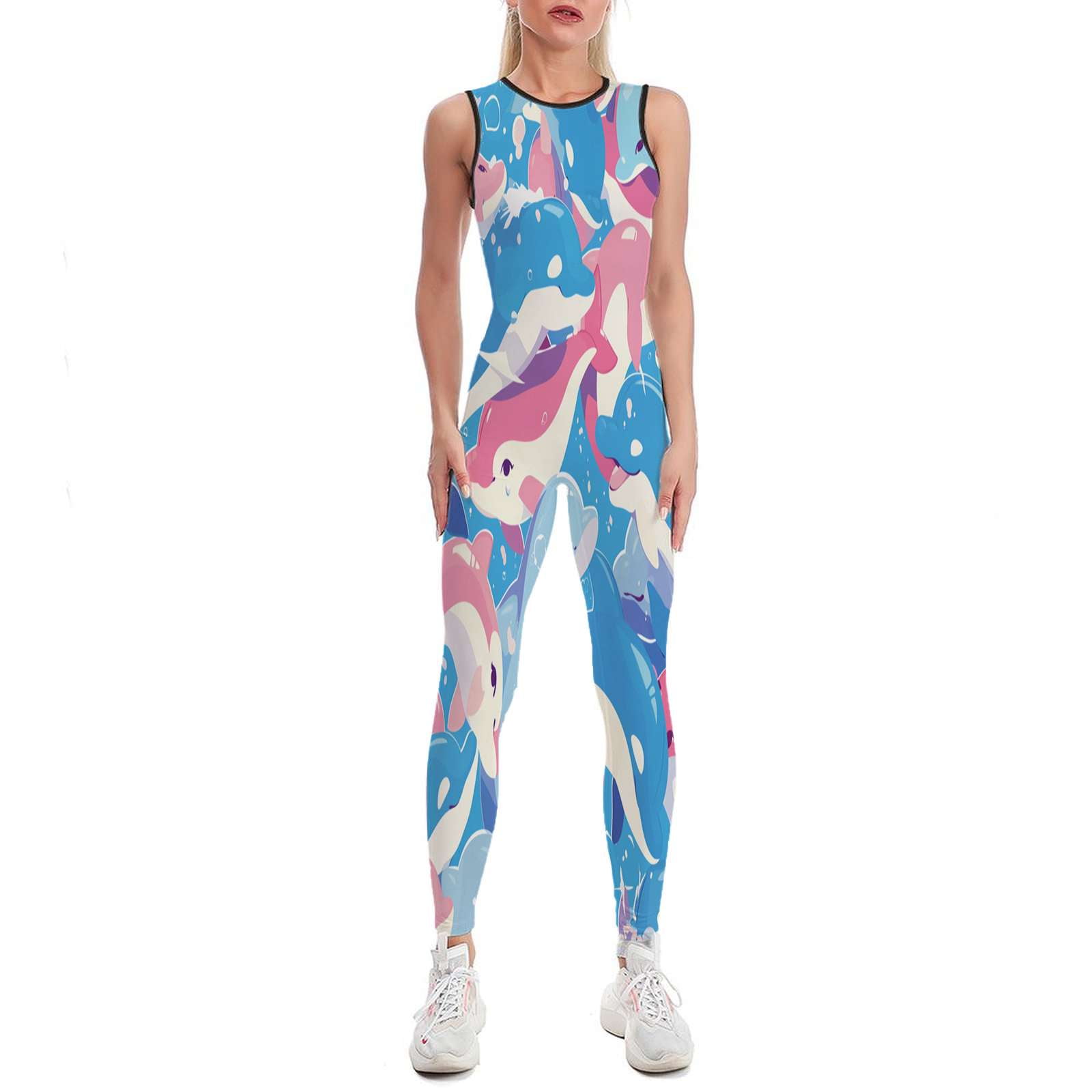 Cute Dolphins Women's One Piece Yoga Jumpsuits Leggings Playsuit Gym ...