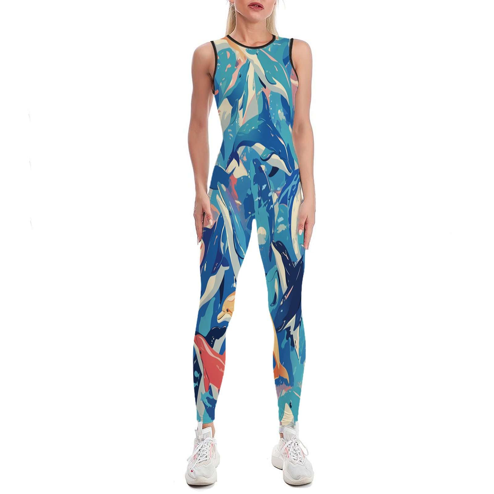 Cute Dolphins Women's One Piece Yoga Jumpsuits Leggings Playsuit Gym ...