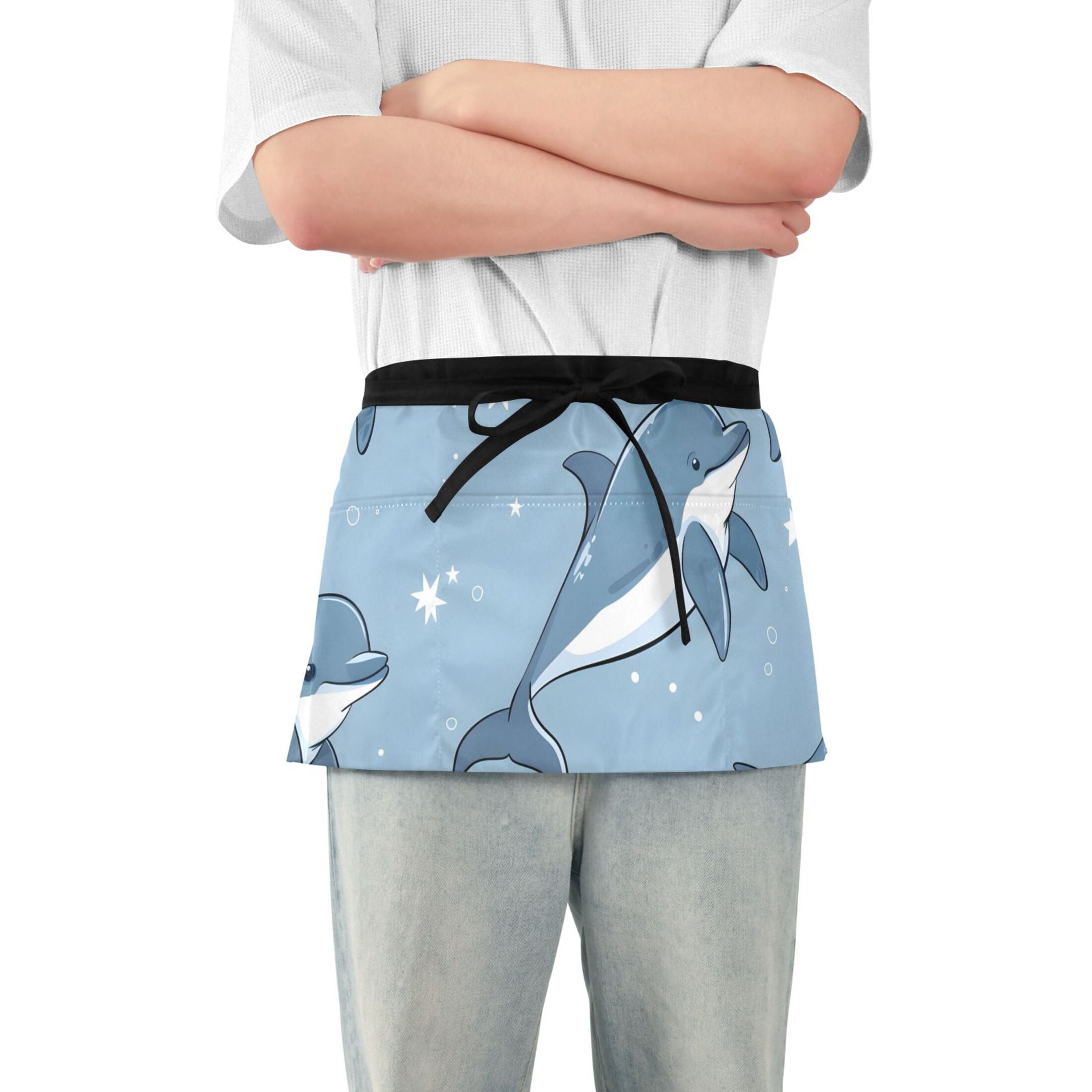 Cute Dolphins in Different Poses Short Server Apron with 3 Pockets for ...
