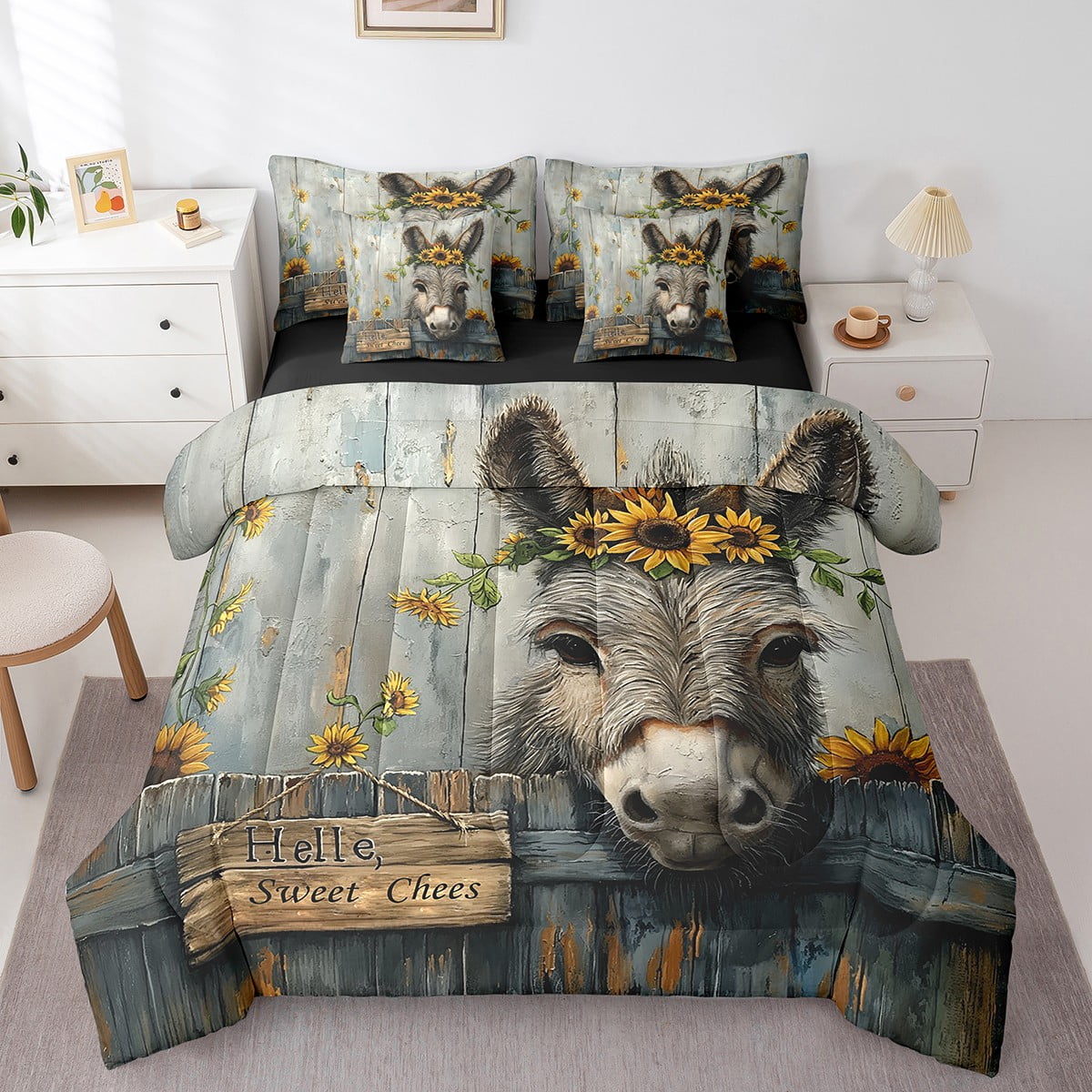 Cute Donkey Bedding 7 Piece Wild Animal Donkey Bed in a Bag Full Size Rustic Farmhouse Bedding ...