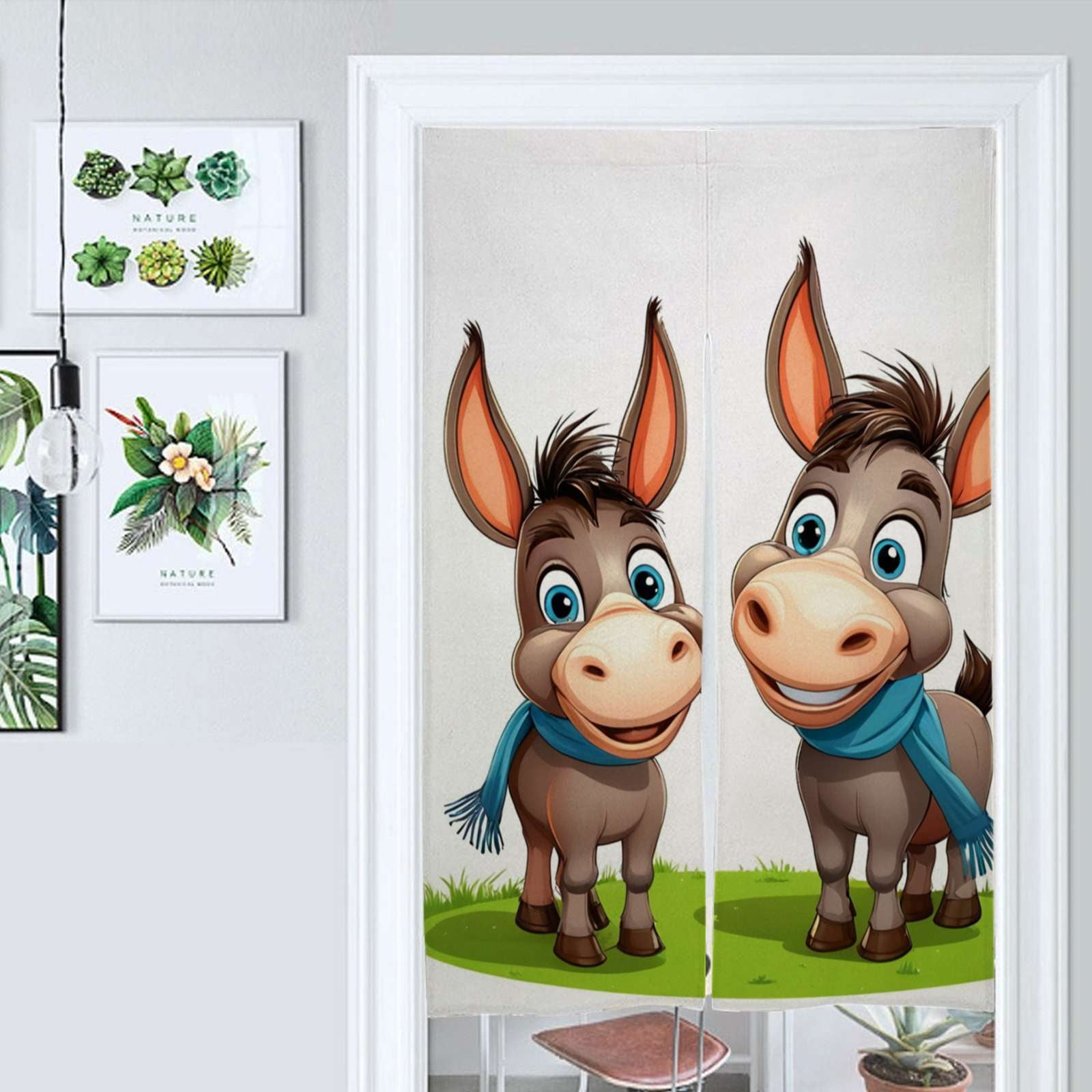 Cute Donkeys Fence Fun Door Curtain Nordic Living Room DoorCurtain ...
