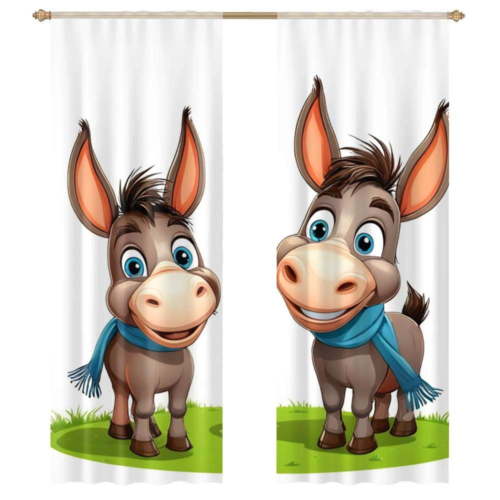 Cute Donkeys Fence Fun Sheer Window Curtains for Living Room Kitchen ...