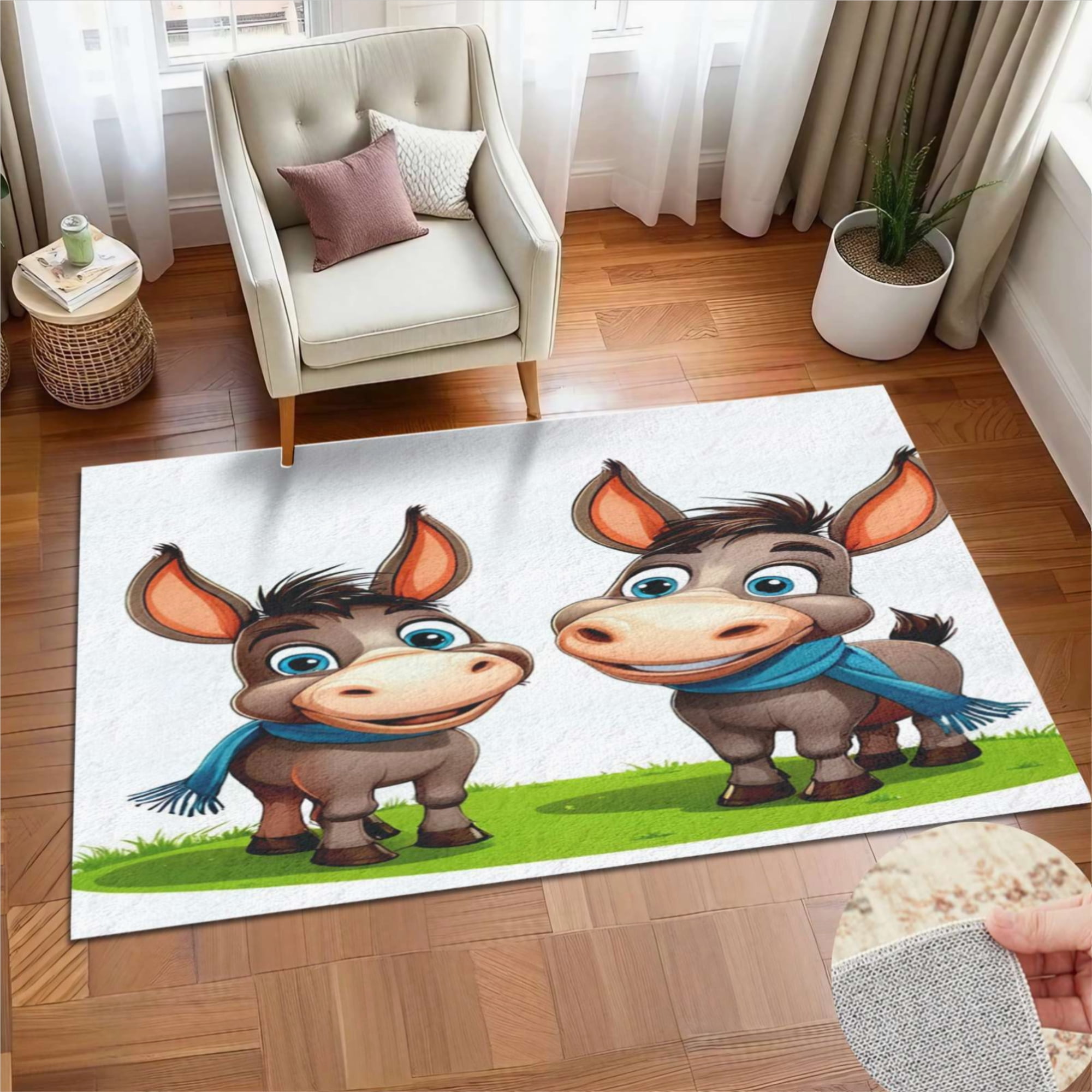 Cute Donkeys Fence Fun Soft Large Area Rugs Washable Rug With Non-Slip ...