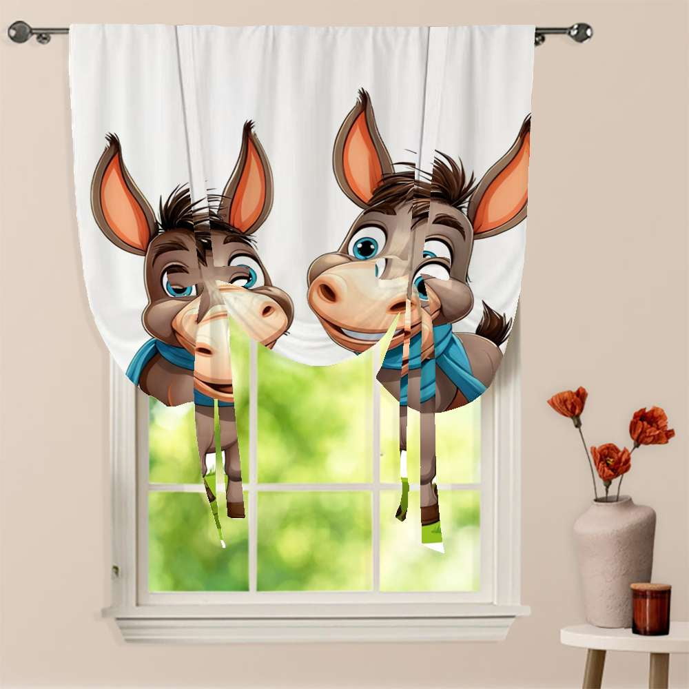 Cute Donkeys Fence Fun Window Curtain for Living Room Roman Curtain ...