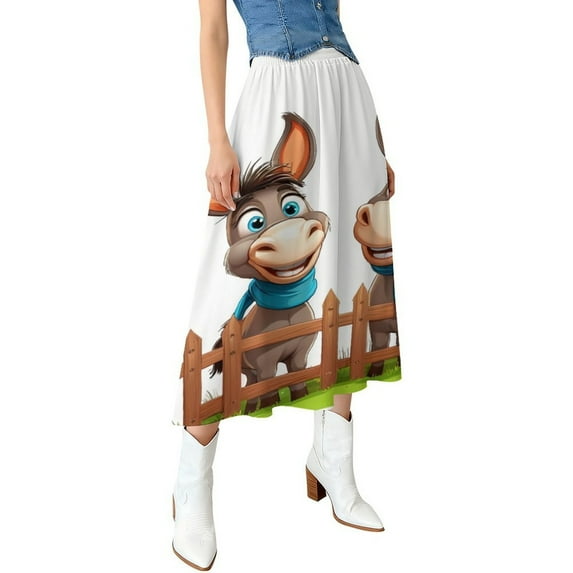 Cute Donkeys Fence Fun Women High Waist Midi Skirt Elegant Midi Skirt ...