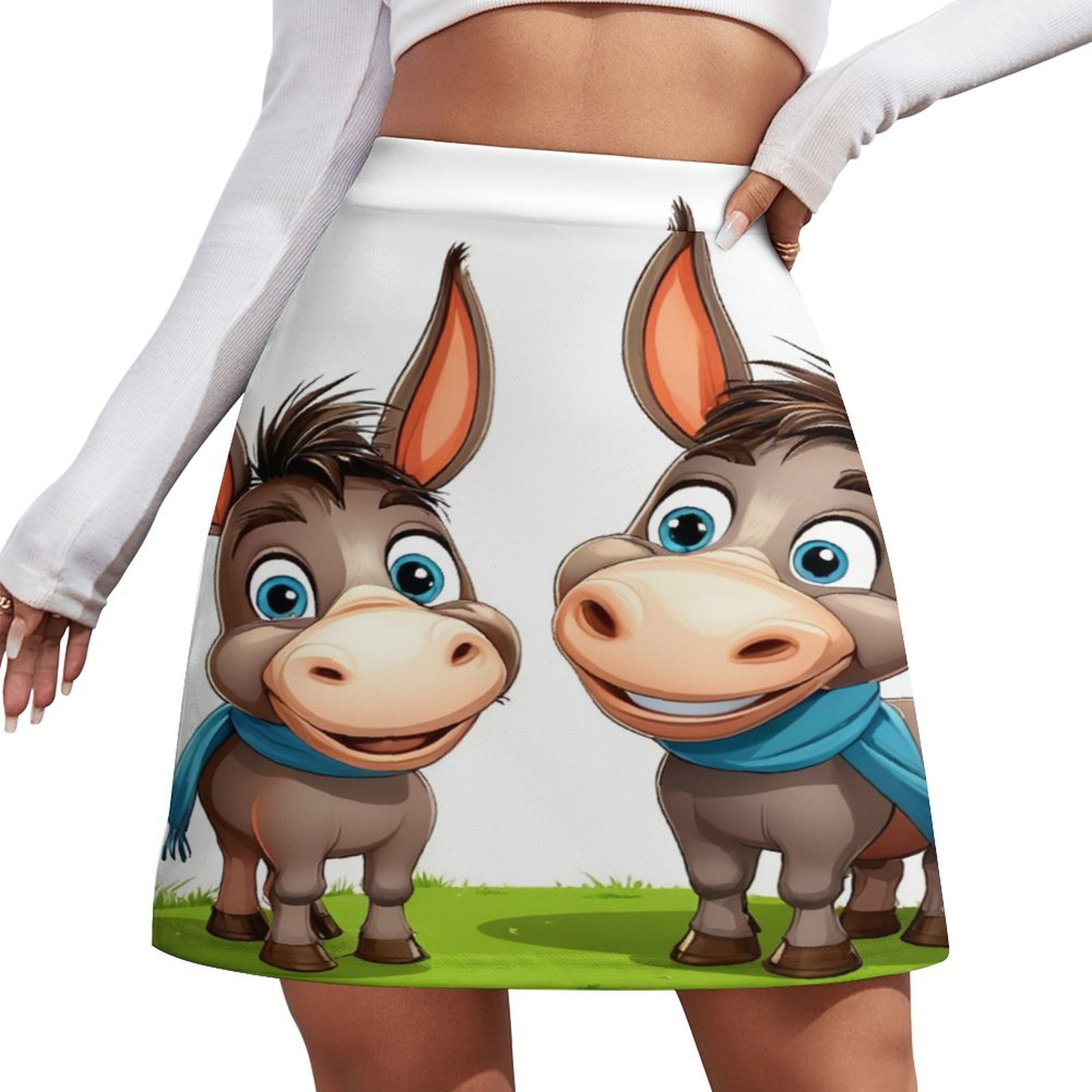 Cute Donkeys Fence Fun Women's High Waist Skirt Stretchy Casual Mini ...