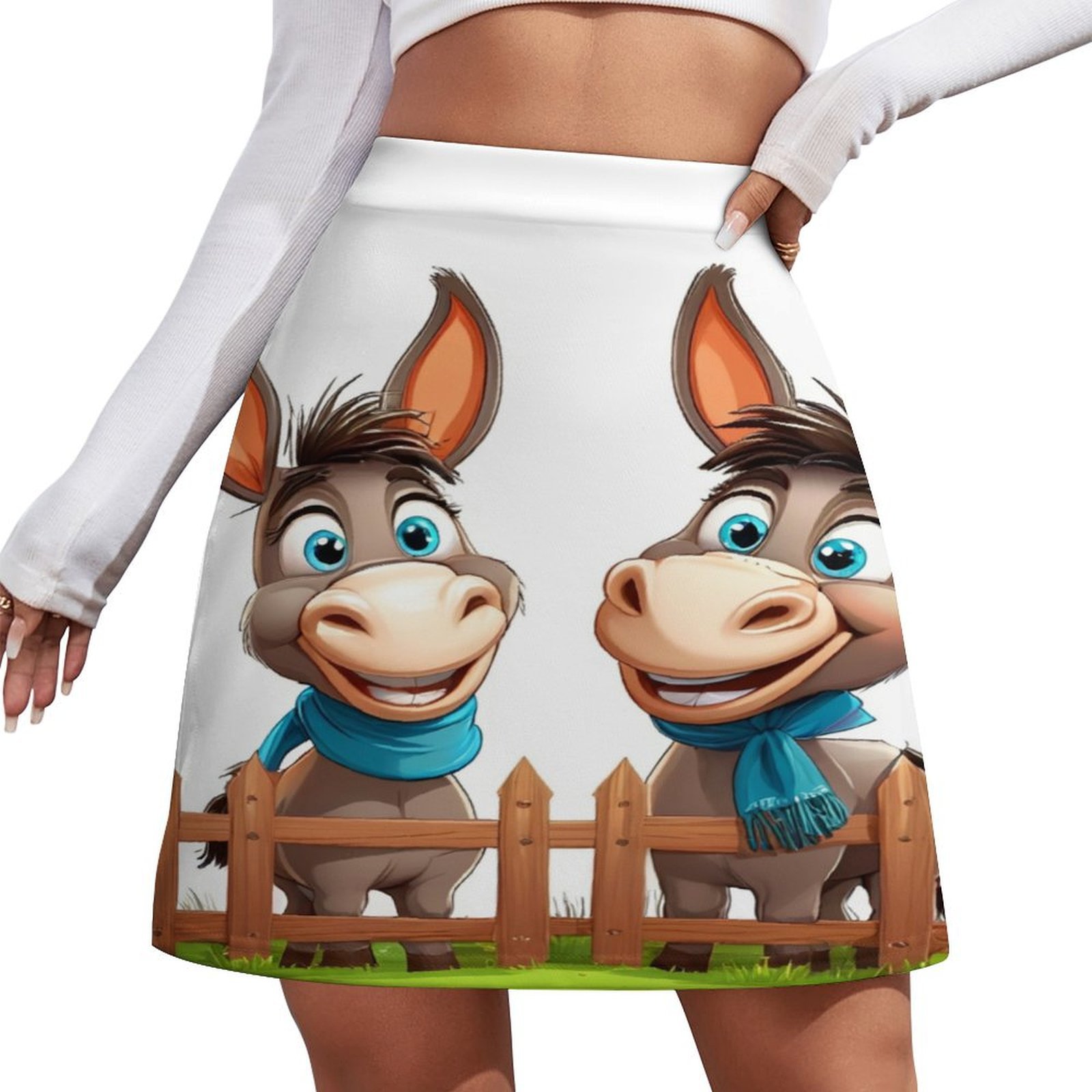 Cute Donkeys Fence Fun Women's High Waist Skirt Stretchy Casual Mini ...