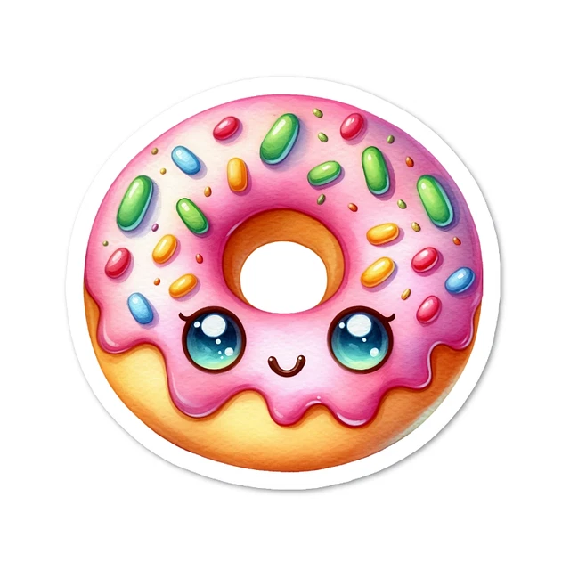 Cute Donut Kawaii Sticker Water Resistant, Scrapbooking, Laptop,Phone ...