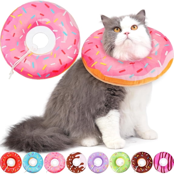 Cute Donut Recovery Collar for Cats & Puppies – Soft Adjustable Cone ...