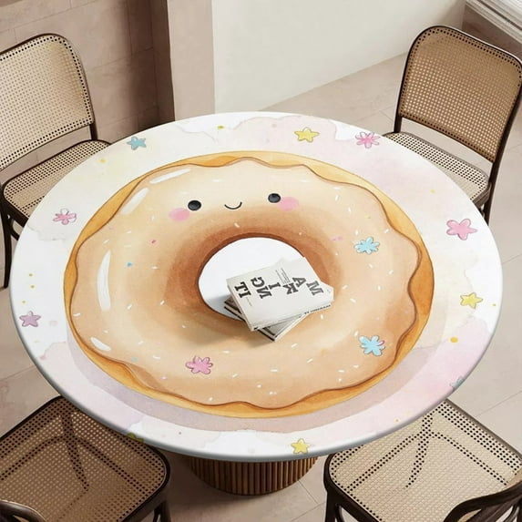 Cute Donut with Star Sprinkles Round Table Cover Kitchen Printed ...