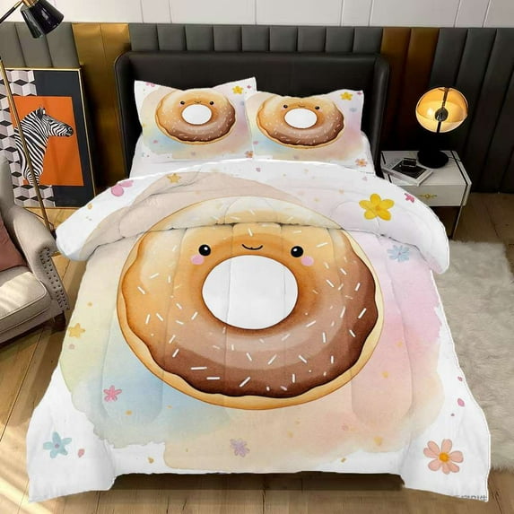 Cute Donut With Sprinkles Art Comforter Set King Size Bedding Set For ...