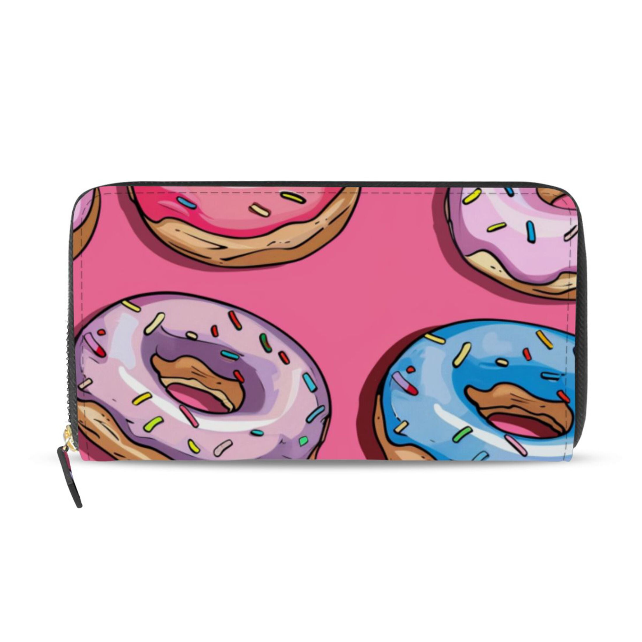Cute Donuts Cartoon Style Women's Long Zipper Wallet Bifold Clutch ...