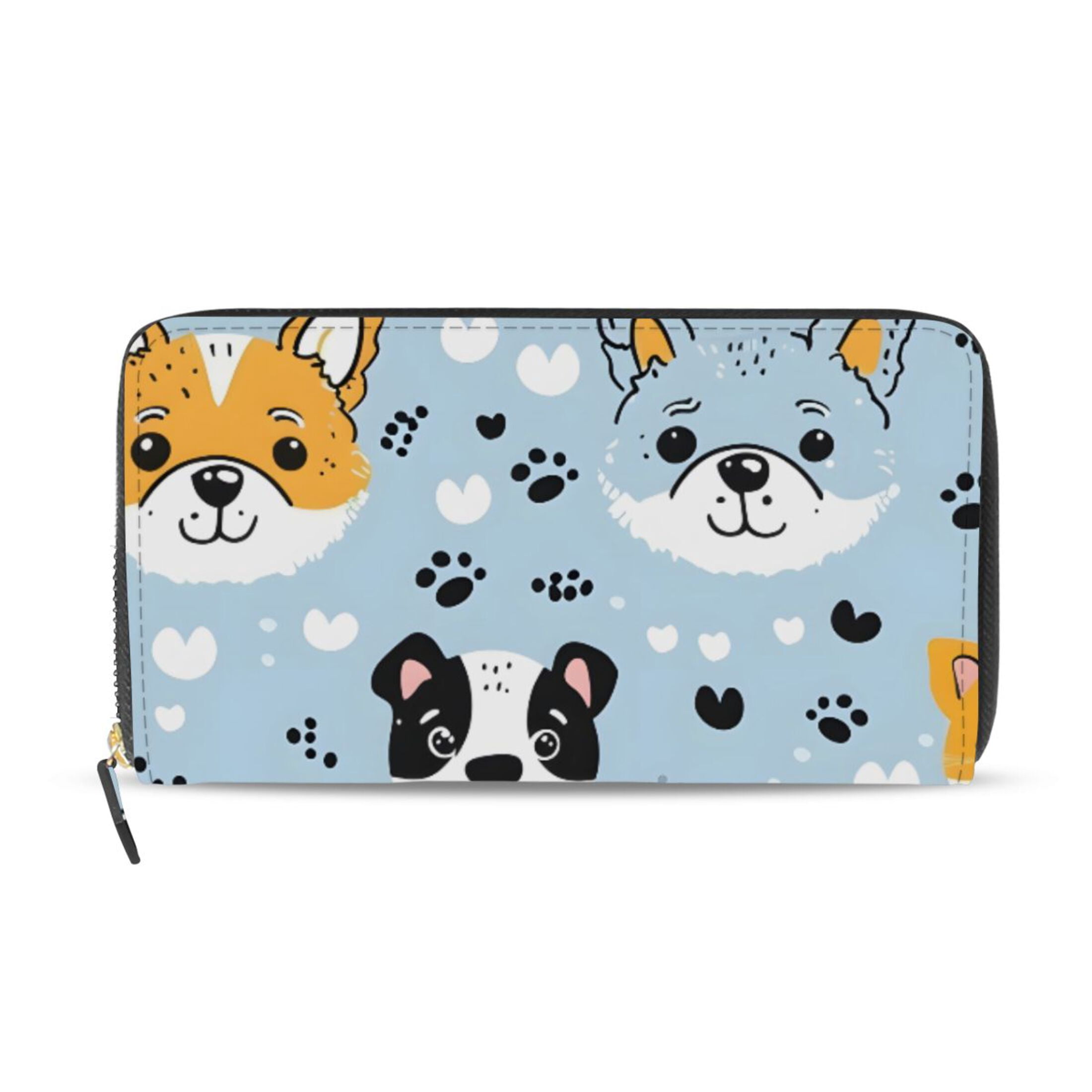 Cute Doodle Dogs Paw Prints Hearts Women's Long Zipper Wallet Bifold ...