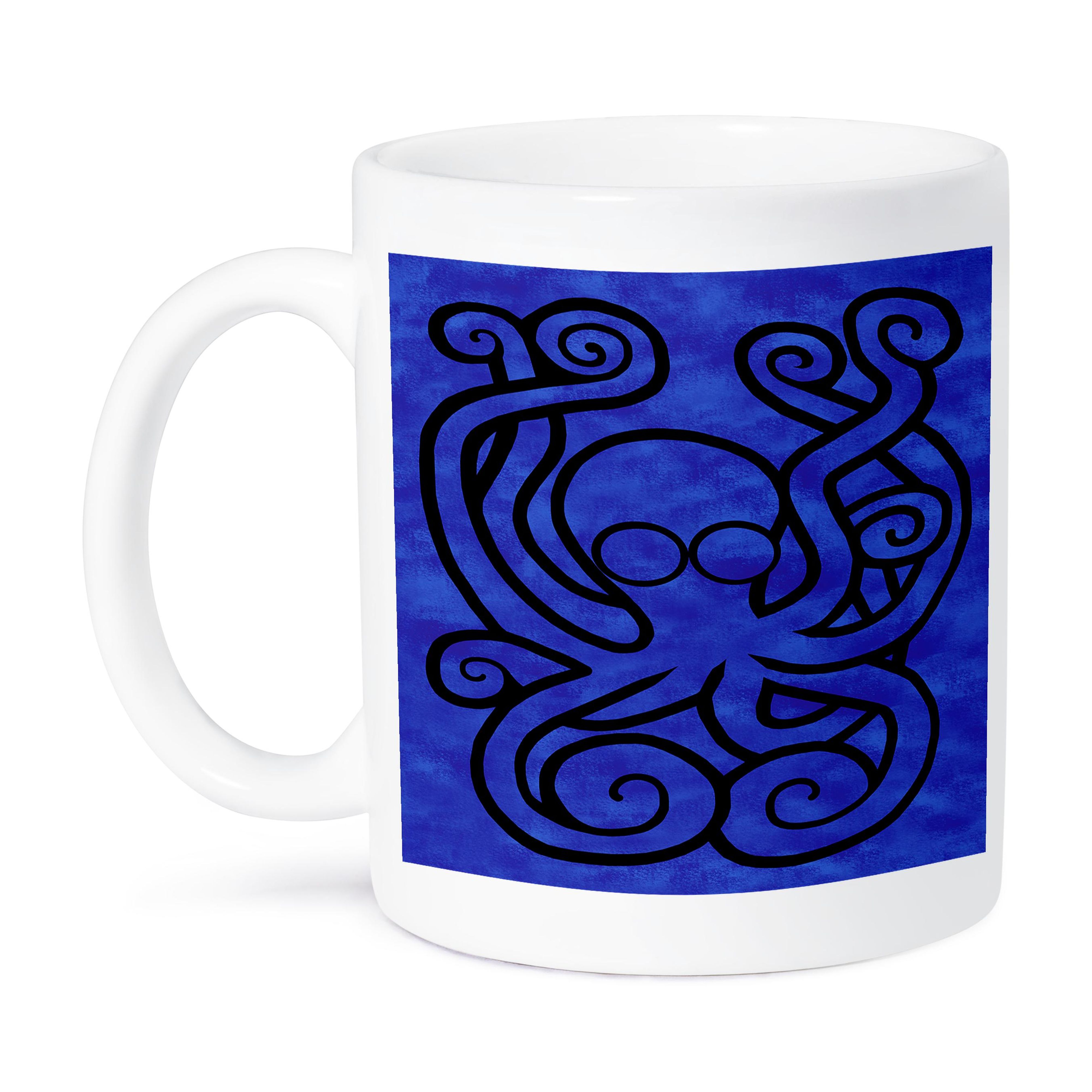 Cute Doodle Of An Octopus On A Pretty Blue Background., 11oz Mug ...