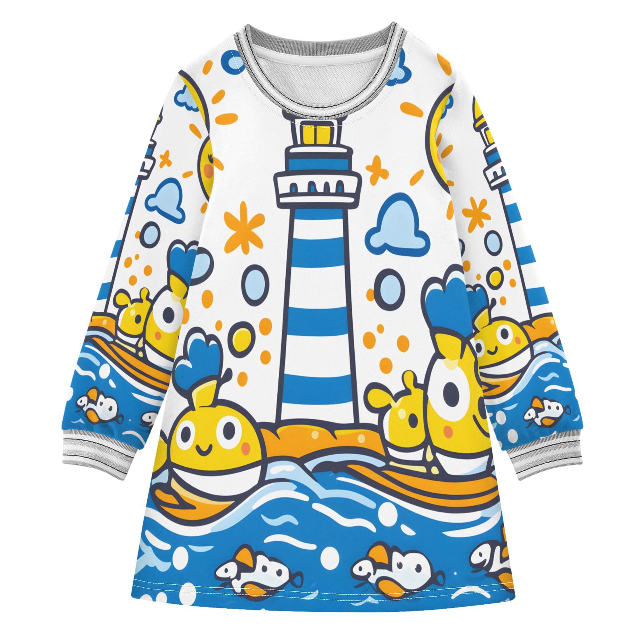 Cute Doodle Style Girls'long-sleeved dress Thickened A-dress Warm Dress ...