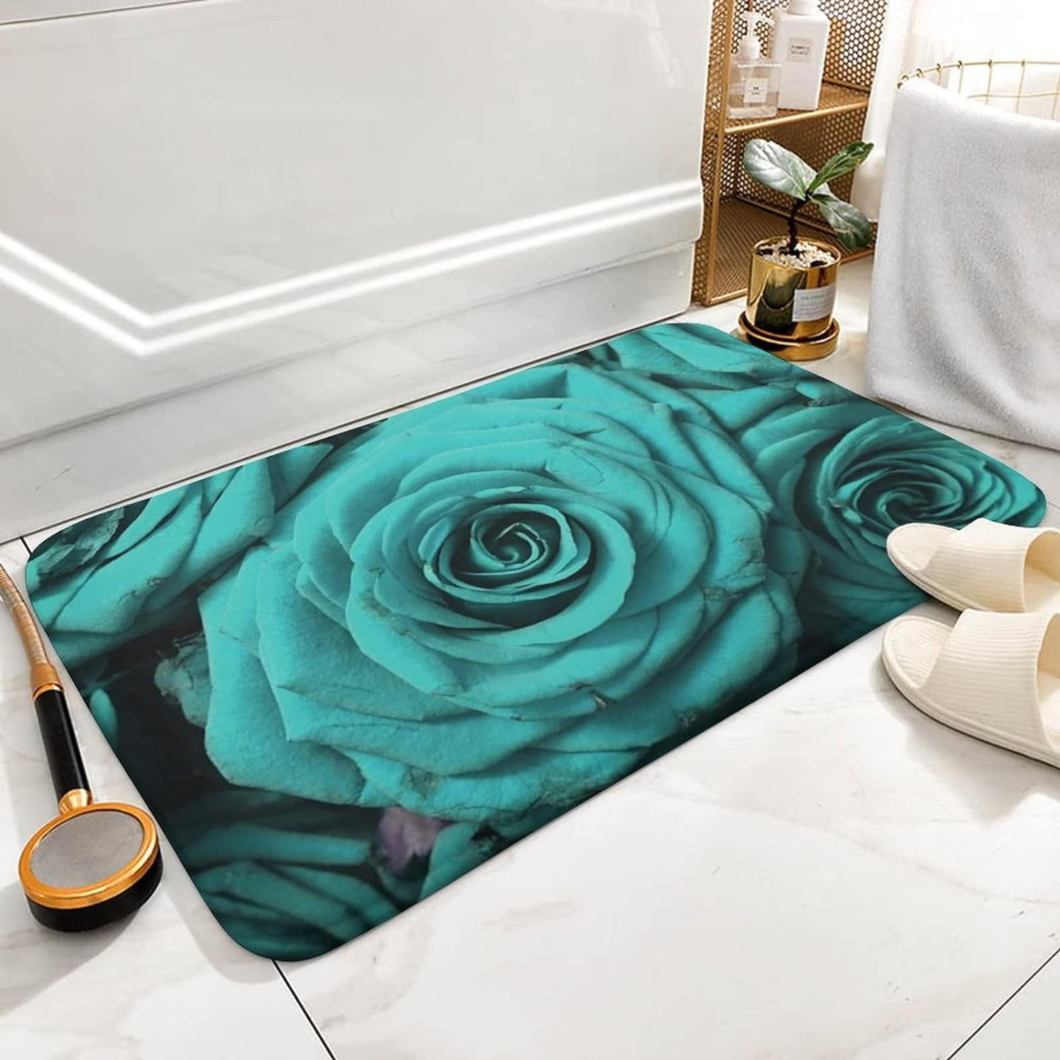 Cute Doormat Funny Teal Romantic Rose Floral Bath Mats Doormat Decor ...