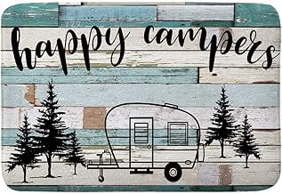 Cute Doormat Indoor Happy Camper Bath Mat Bathtub Rug Retro Rustic Wood ...