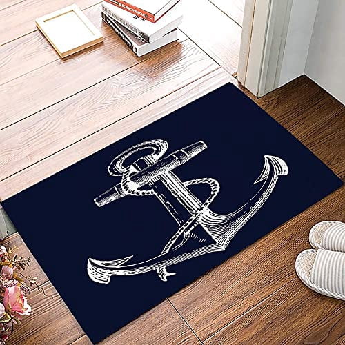 Cute Doormat Outdoor White Nautical Anchor Navy Blue Door Mats Cover ...