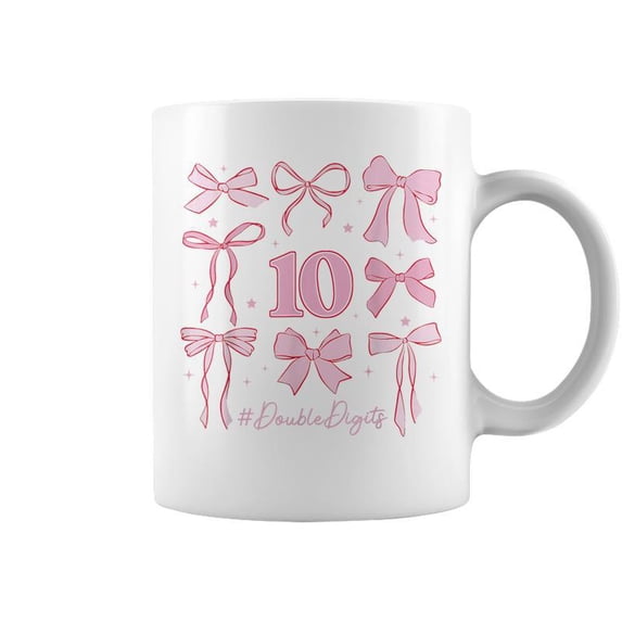 Cute Double Digits Birthday Girl 10Th Birthday Coquette Bow Coffee Mug ...