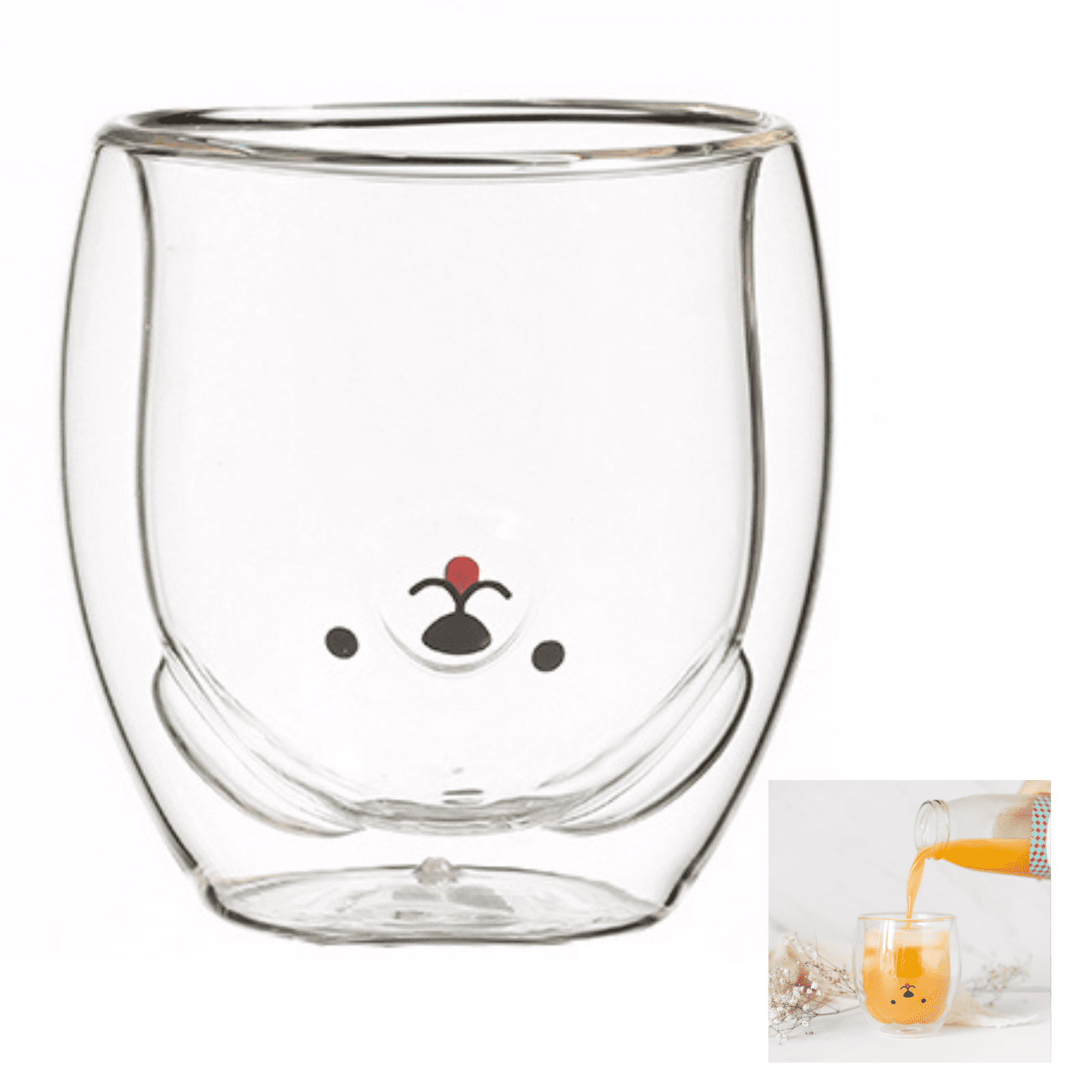 Cute Double Wall Glass Cup - Cat, Bear, Duck, Dog, Pig, Narwhal - Cute ...
